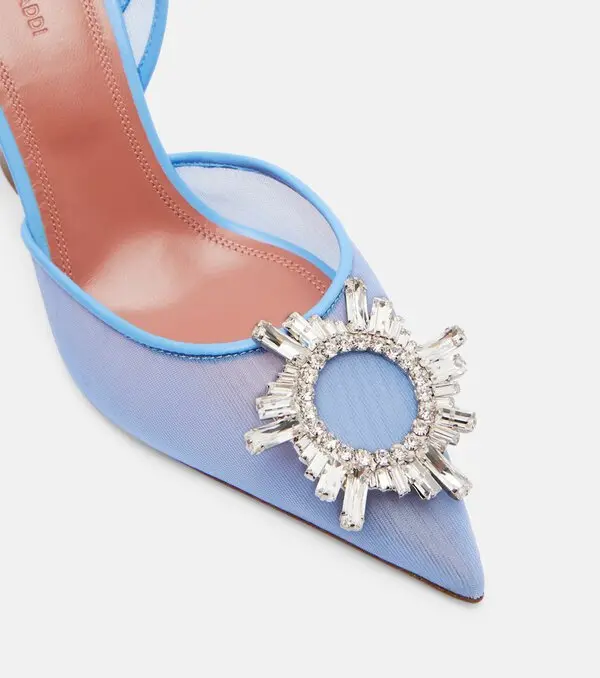 Amina Muaddi Embellished Mesh Slingback Pumps - Blue