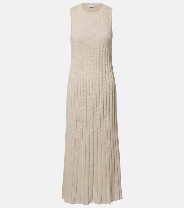 Brunello Cucinelli Ribbed Knit Midi Dress - Beige