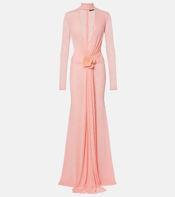 David Koma Draped Floral-appliqué Mesh Gown - Pink