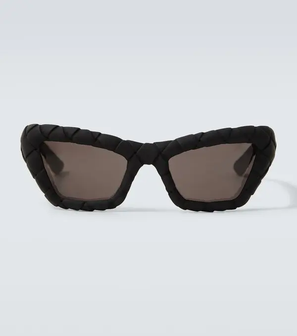 Bottega Veneta Intrecciato Rectangular Sunglasses - Black