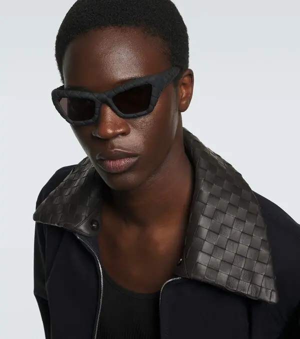 Bottega Veneta Intrecciato Rectangular Sunglasses