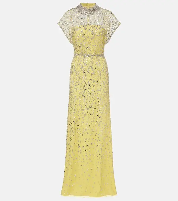 Jenny Packham Crystal Beaded Gown - Yellow