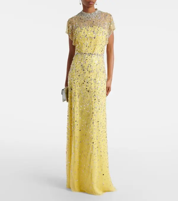 Jenny Packham Crystal Beaded Gown - Yellow