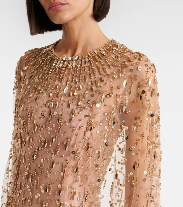 Jenny Packham Embellished Caped Gown - Pink