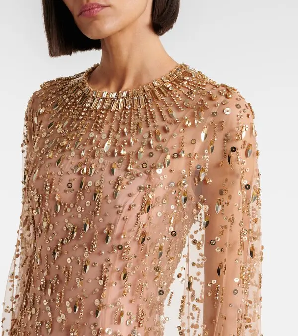 Jenny Packham Embellished Caped Gown - Pink