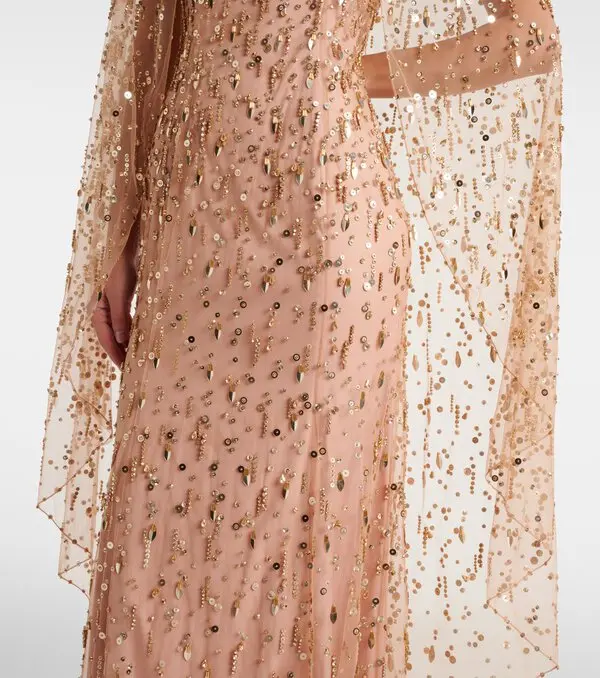 Jenny Packham Embellished Caped Gown - Pink