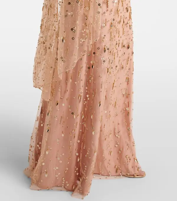 Jenny Packham Embellished Caped Gown - Pink