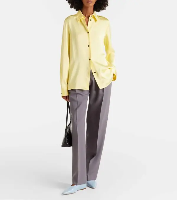 JIL SANDER Satin Button Down Shirt - Yellow