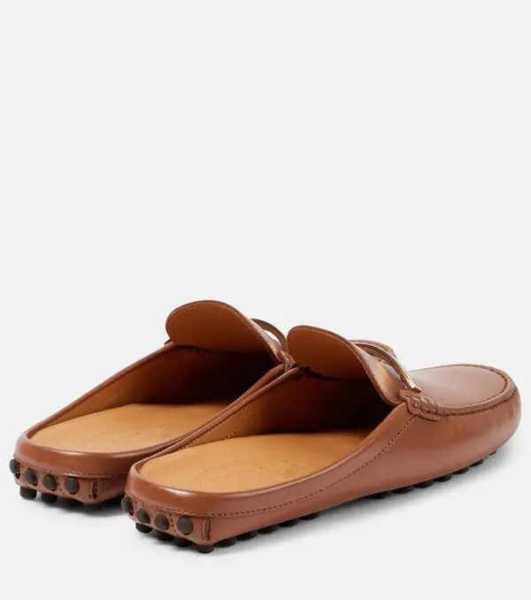 TOD'S Gommino Leather Mules With Buckle Detail - Brown