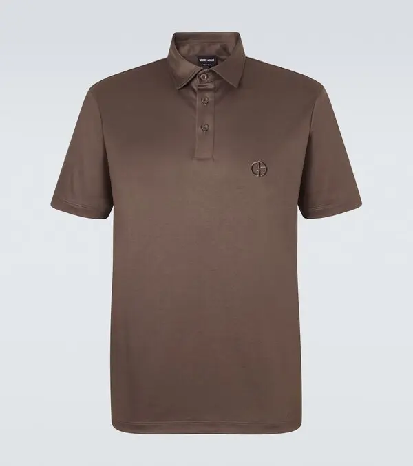 Giorgio Armani Logo Cotton Polo Shirt - Brown