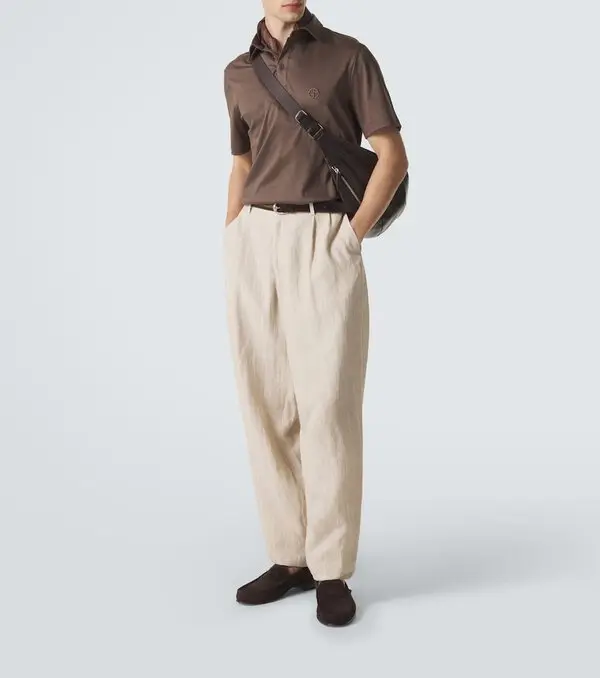 Giorgio Armani Logo Cotton Polo Shirt - Brown
