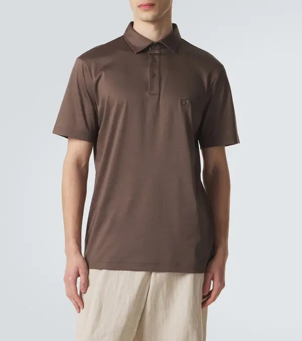 Giorgio Armani Logo Cotton Polo Shirt - Brown