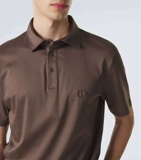 Giorgio Armani Logo Cotton Polo Shirt - Brown