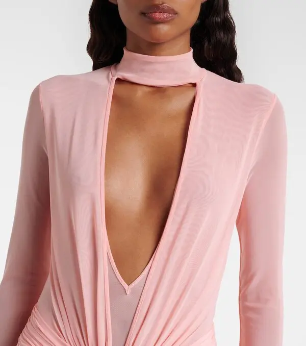 David Koma Draped Floral-appliqué Mesh Gown