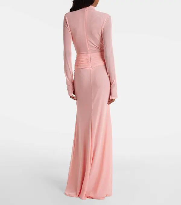 David Koma Draped Floral-appliqué Mesh Gown