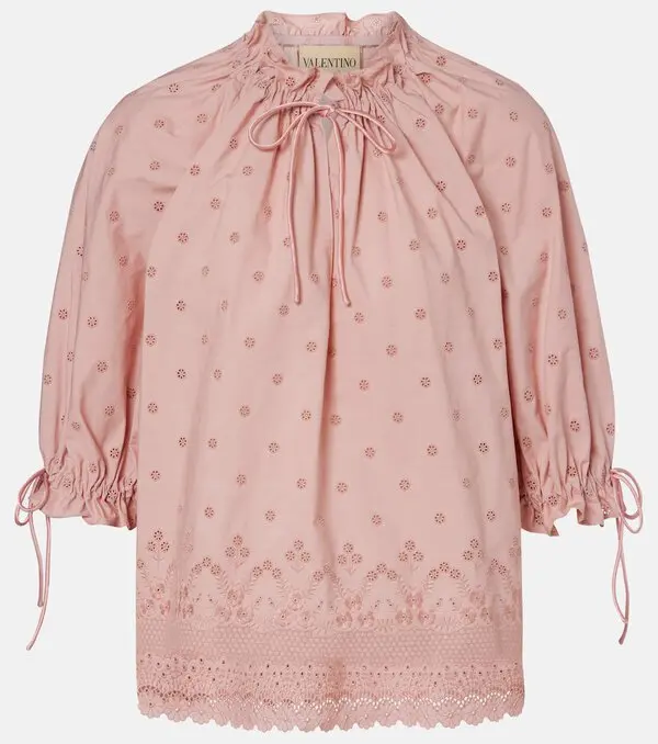 Valentino Garavani Broderie Anglaise Cotton Blouse - Pink