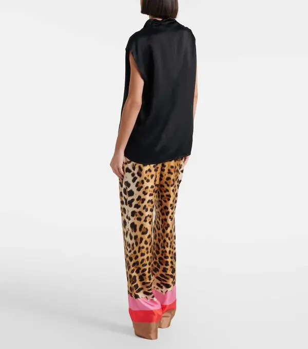 Roberto Cavalli Leopard-print Silk Straight Pants