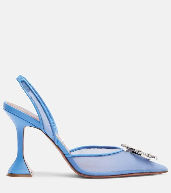 Amina Muaddi Begum Embellished Mesh Slingback Pumps