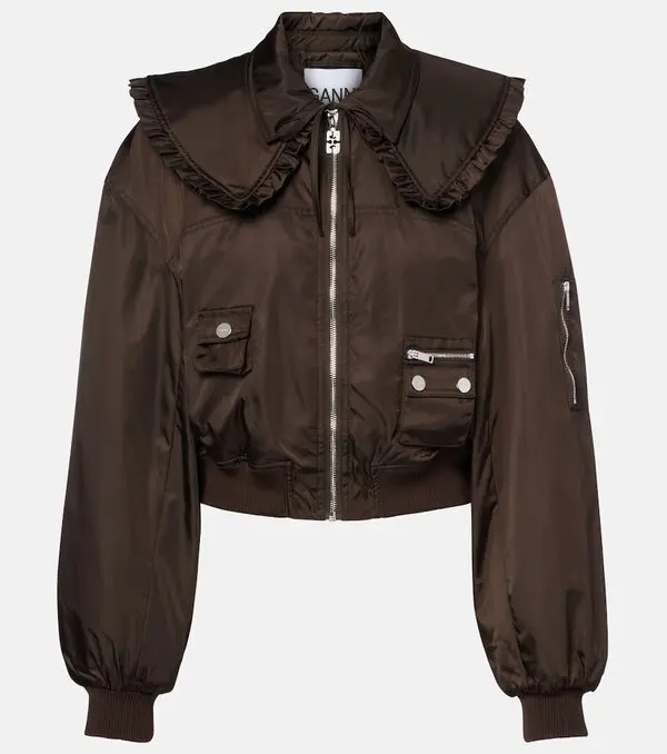 GANNI Duchess Bomber Jacket - Brown