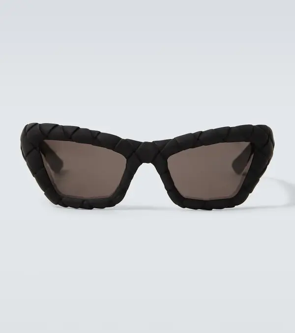 Bottega Veneta Intrecciato Rectangle Sunglasses - Black