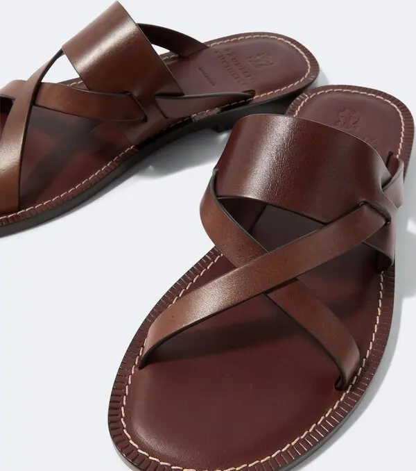 Brunello Cucinelli Calf Leather Open Toe Sandals - Brown