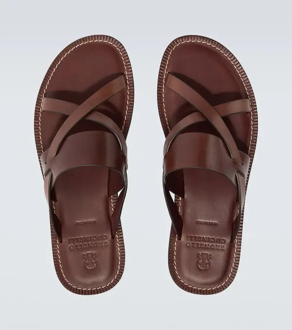 Brunello Cucinelli Calf Leather Open Toe Sandals - Brown