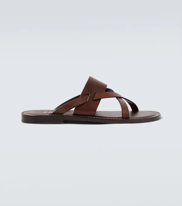 Brunello Cucinelli Calf Leather Open Toe Sandals - Brown