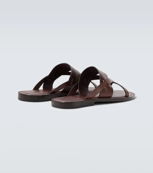 Brunello Cucinelli Calf Leather Open Toe Sandals - Brown