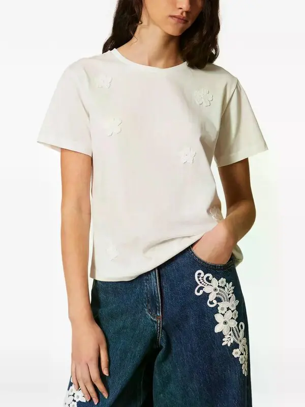 TWINSET Fitted T-shirt With Crochet Flowers