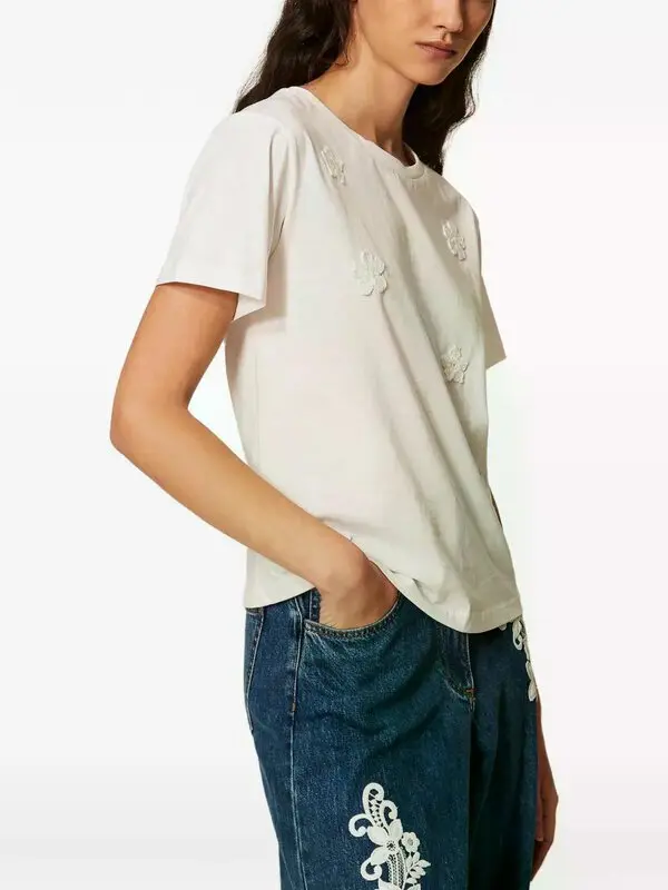 TWINSET Fitted T-shirt With Crochet Flowers