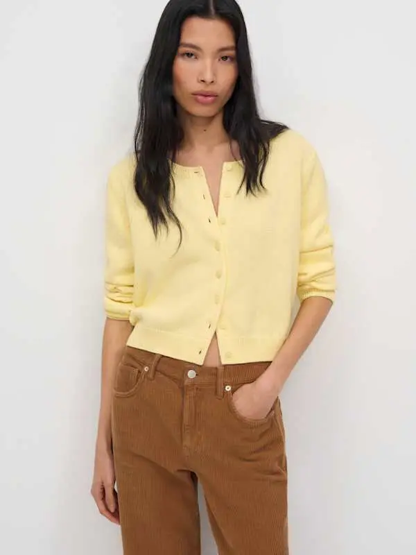 REFORMATION Clara Cotton Crew Cardigan - Yellow