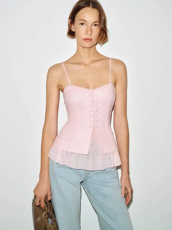 REFORMATION Colette Linen Top - Pink