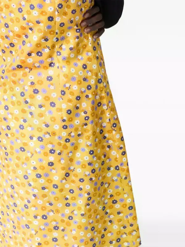 Miu Miu Midi Floral Print Buttoned Poplin Dress - Yellow