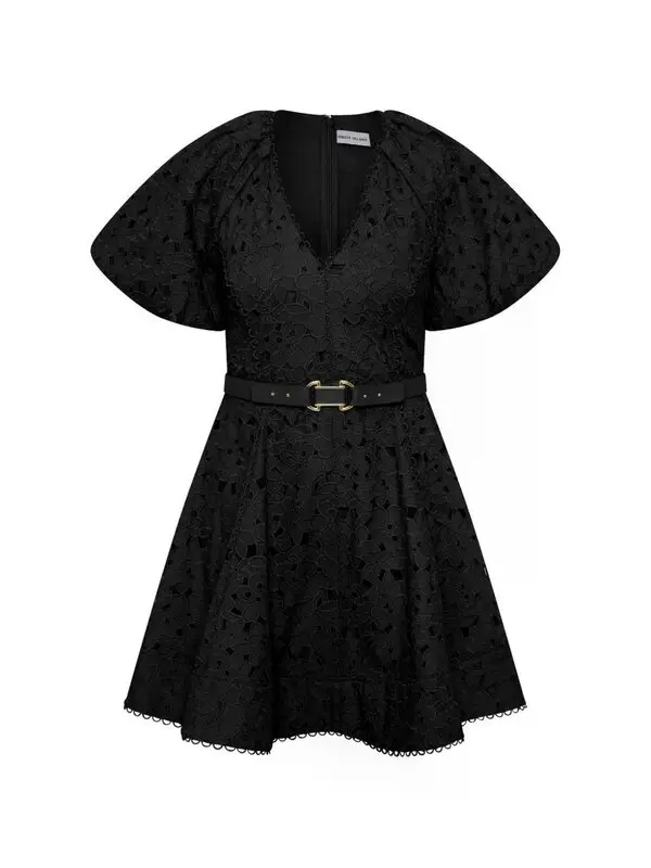 Rebecca Vallance Wilda Puff Sleeve V-neck Mini Dress - Black