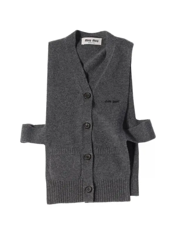 Miu Miu Cashmere V-neck Vest With Side Openings - Grey