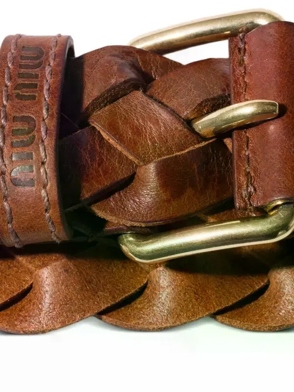 Miu Miu Woven Leather Belt With Iconic Buckle - Brown