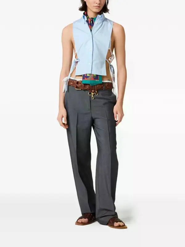 Miu Miu Embroidered Sleeveless Poplin Shirt