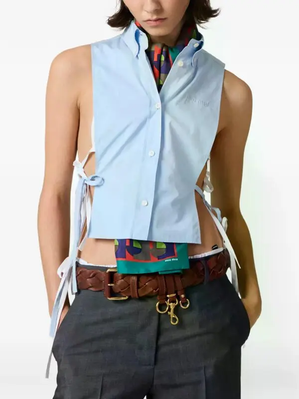 Miu Miu Embroidered Sleeveless Poplin Shirt