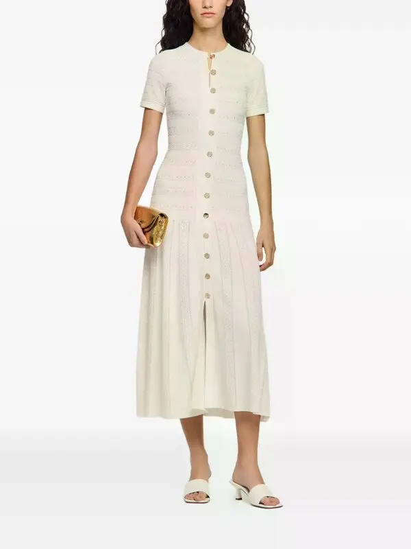 Sandro Midi Button Knit Dress - Neutrals