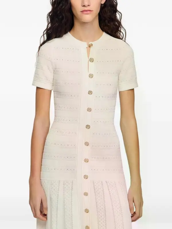 Sandro Midi Button Knit Dress - Neutrals