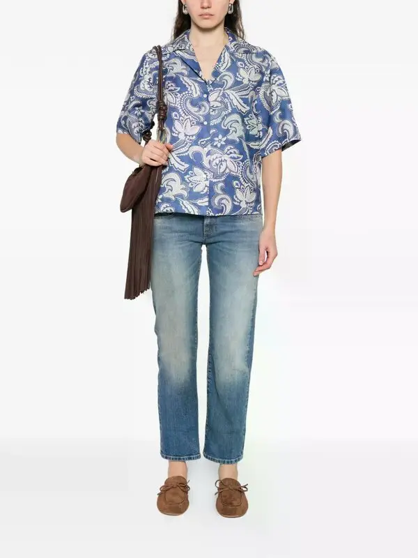 Sandro Floral Printed Lapel Collar Shirt - Blue
