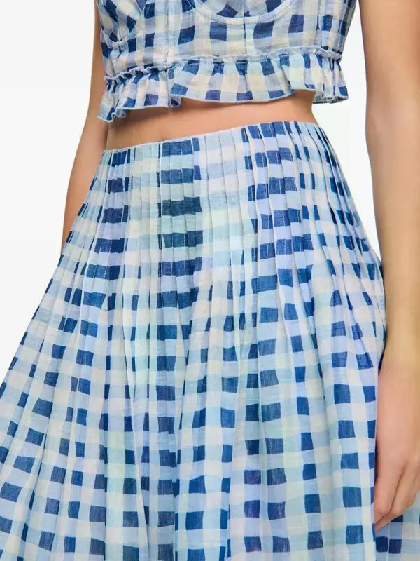 Sandro Maxi Gingham Linen Blend Skirt