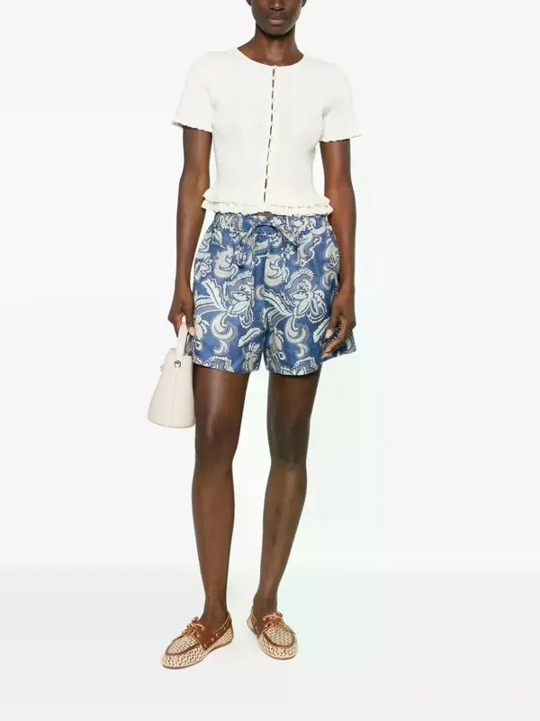 Sandro Floral Print Wide-leg Shorts