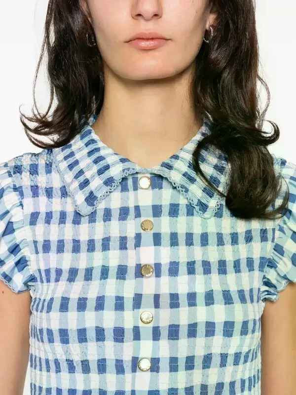 Sandro Ruffled Gingham Shirt - Blue