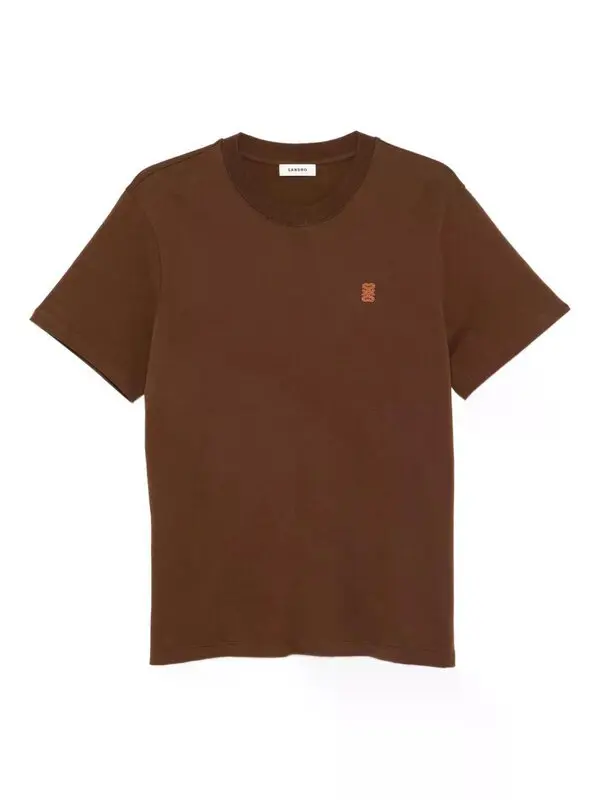 Sandro Leather Logo T-shirt - Brown