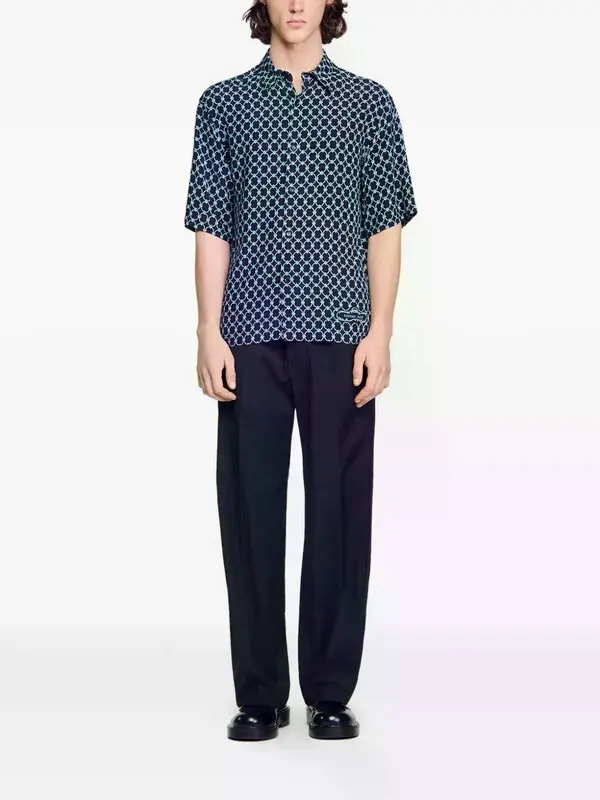 Sandro Link Print Loose-fit Shirt - Blue