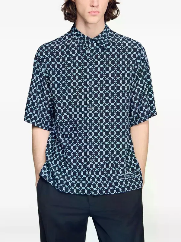 Sandro Link Print Loose-fit Shirt - Blue