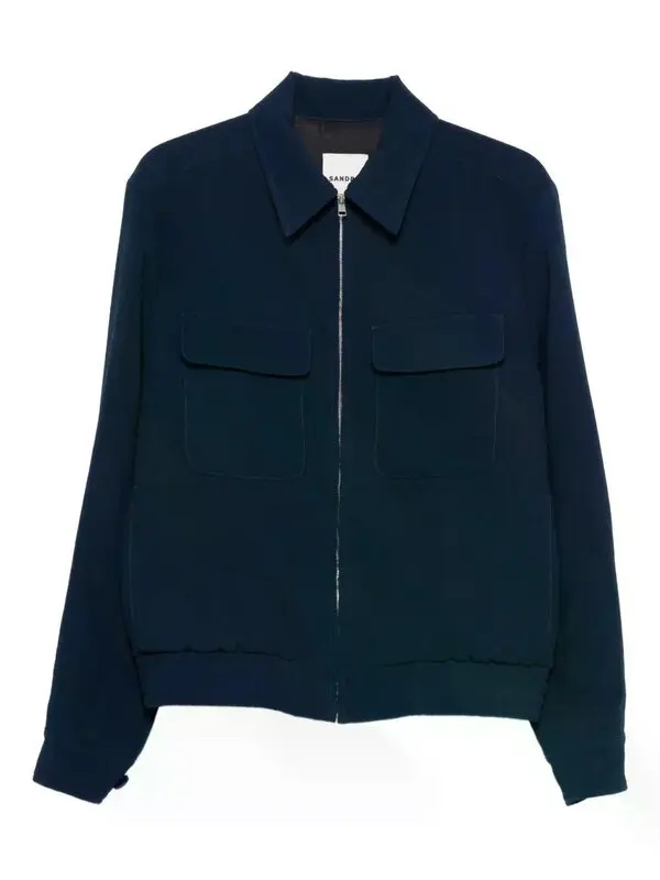 Sandro Textured Zip-up Jacket With Classic Collar
