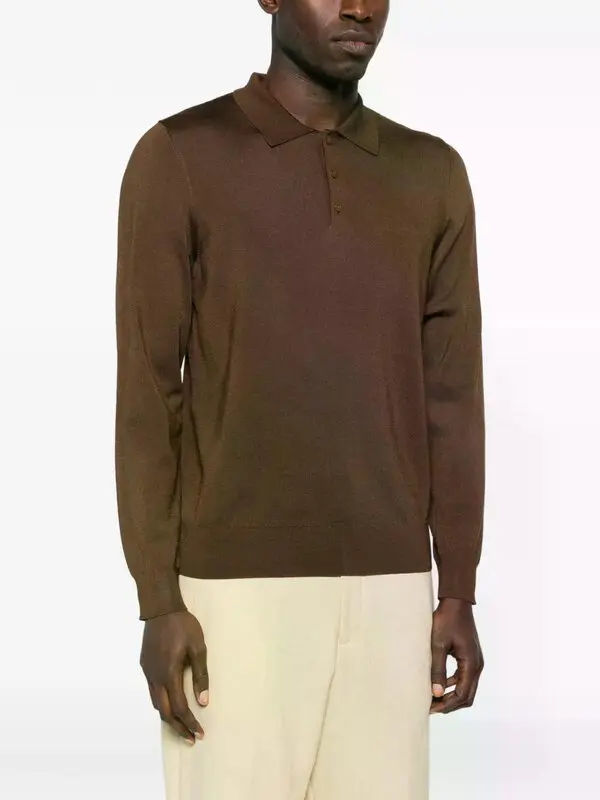 Sandro Button Long-sleeve Polo Shirt - Brown