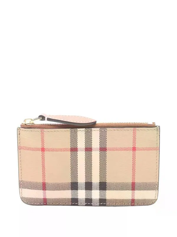 Burberry Check Leather Zipped Wallet - Neutrals